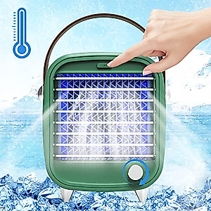 Mini Portable Air Conditioner, Personal Desk Air Conditioner Pure Chill Evaporative, Stepless Speed Control and Night Light, Small Air Conditioner for Bedroom Office Desktop -Green