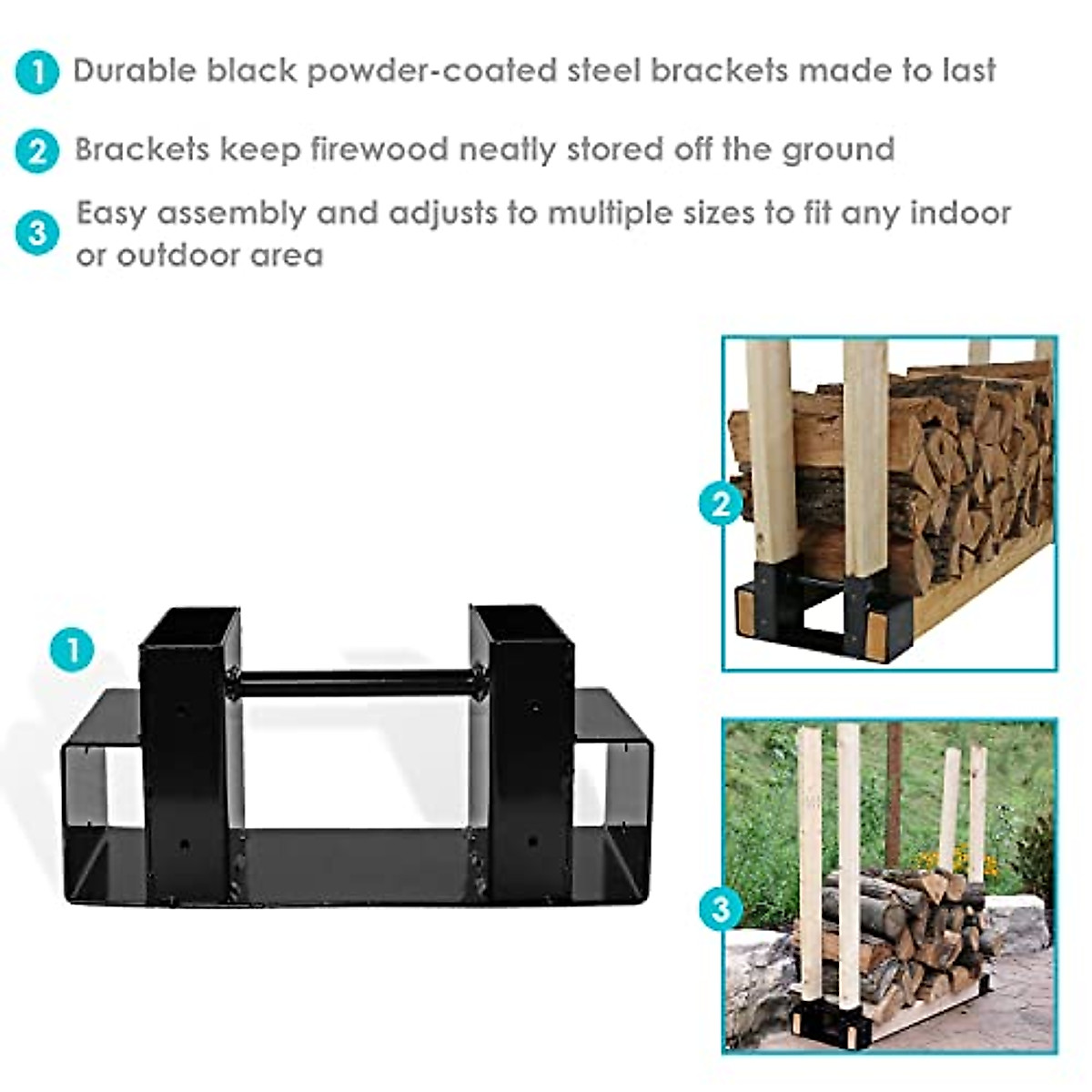 Sunnydaze Firewood Log Rack Bracket Kit - Adjustable to Any Length - Open-End Design - 1 Pair of Brackets