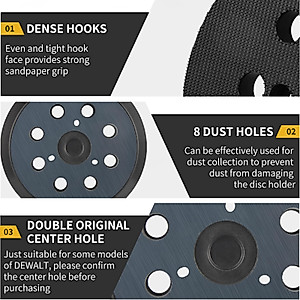Replacement Sander Pads for Dewalt, 2 Pack 5" 8 Hole Hook and Loop Orbital Sander Pads for DeWalt DW420 DW421 DW422 DW423 DW426 D26451 Random Orbital Sander