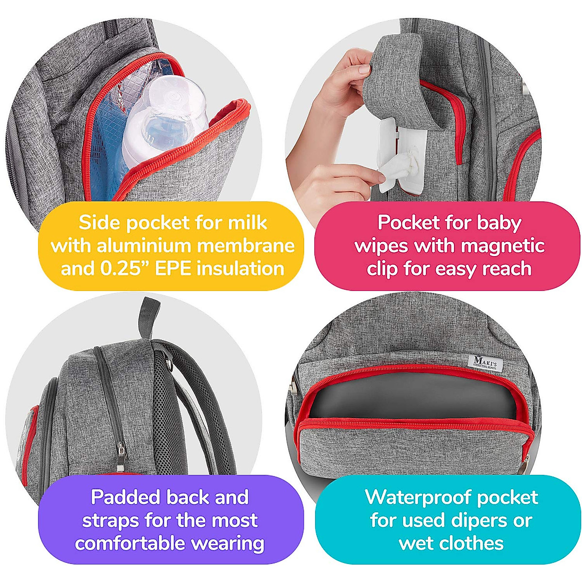 Baby Diaper Bag Backpack with YKK Zippers for Girls and Boys, Large Waterproof Diaper Backpack Organizer with Stroller Straps,Baby Wipes Pocket and Infant Changing Pad, Perfect for Baby Showers