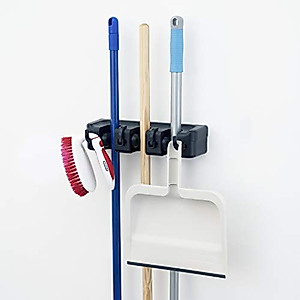 Mop & Broom organizer 3-Slots (Black 2-Pack)