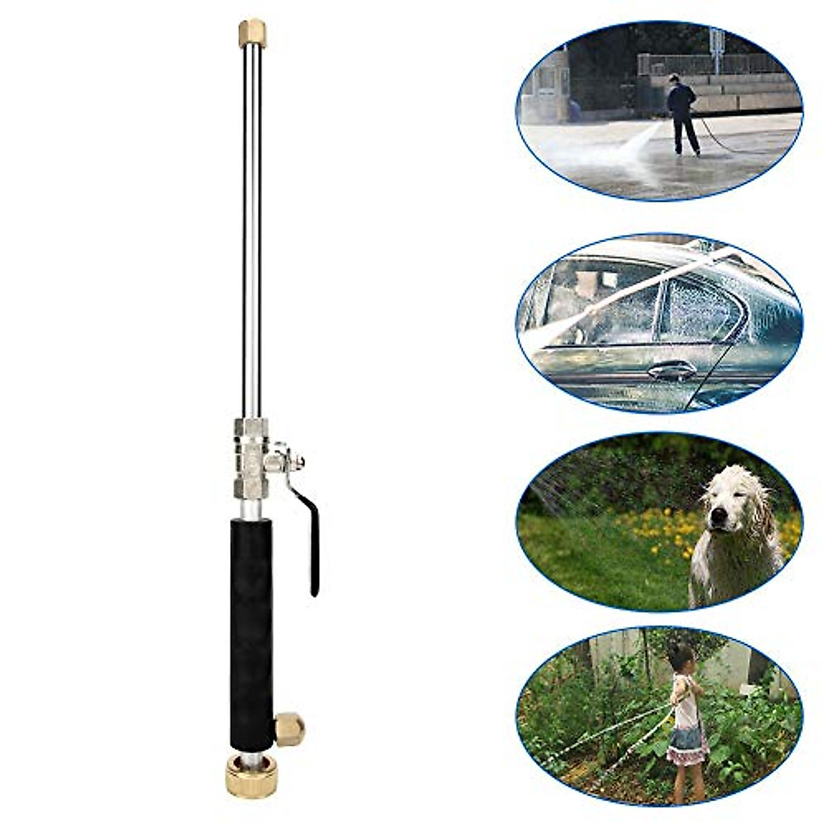 Car Water Spray Lance, Rustproof High Power Washer Wand Reliable for 3/4in Garden Hose(Black)
