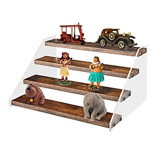 BCOZLUX Wood Display Stand, 4 Tier Clear Acrylic Display Shelf Riser Organizer for Vendors, Pop Figures, Cupcakes, Collectibles Storage, Rustic Brown and Black