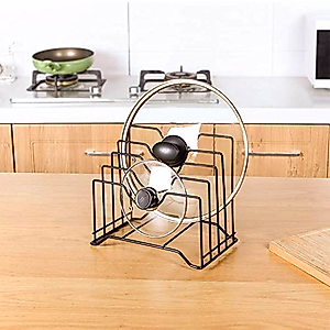 Stainless Iron Cutting Board Holder, Cutting Board Storage Organizer , Pot Lid Rack Organizer Kitchen Cabinet Rack Storage with 4 Sectional (Black)