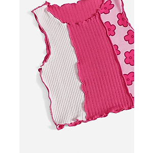 SOLY HUX Girls Colorblock & Floral Print Ribbed Knit Tank Top Cute Clothes Fashion 2023 White and Pink 9Y