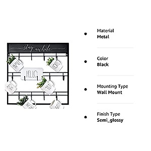 Large Wall Mounted Mug Rack (23"/Black) 3 Rows Coffee Mug Holder with 13 Hooks-Black Kitchen Display Organizer and Storage Hanger