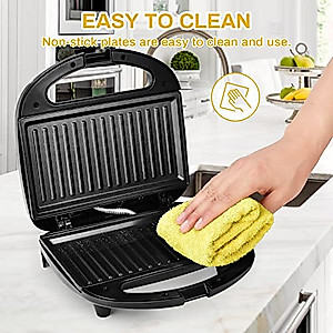 MONXOOK Electric Panini Press, 750W Sandwich Press, Non-Stick Coated Plates 8.46INx4.92IN, Panini Press Sandwich Maker with Indicator Lights, Cool Touch Handle, Black