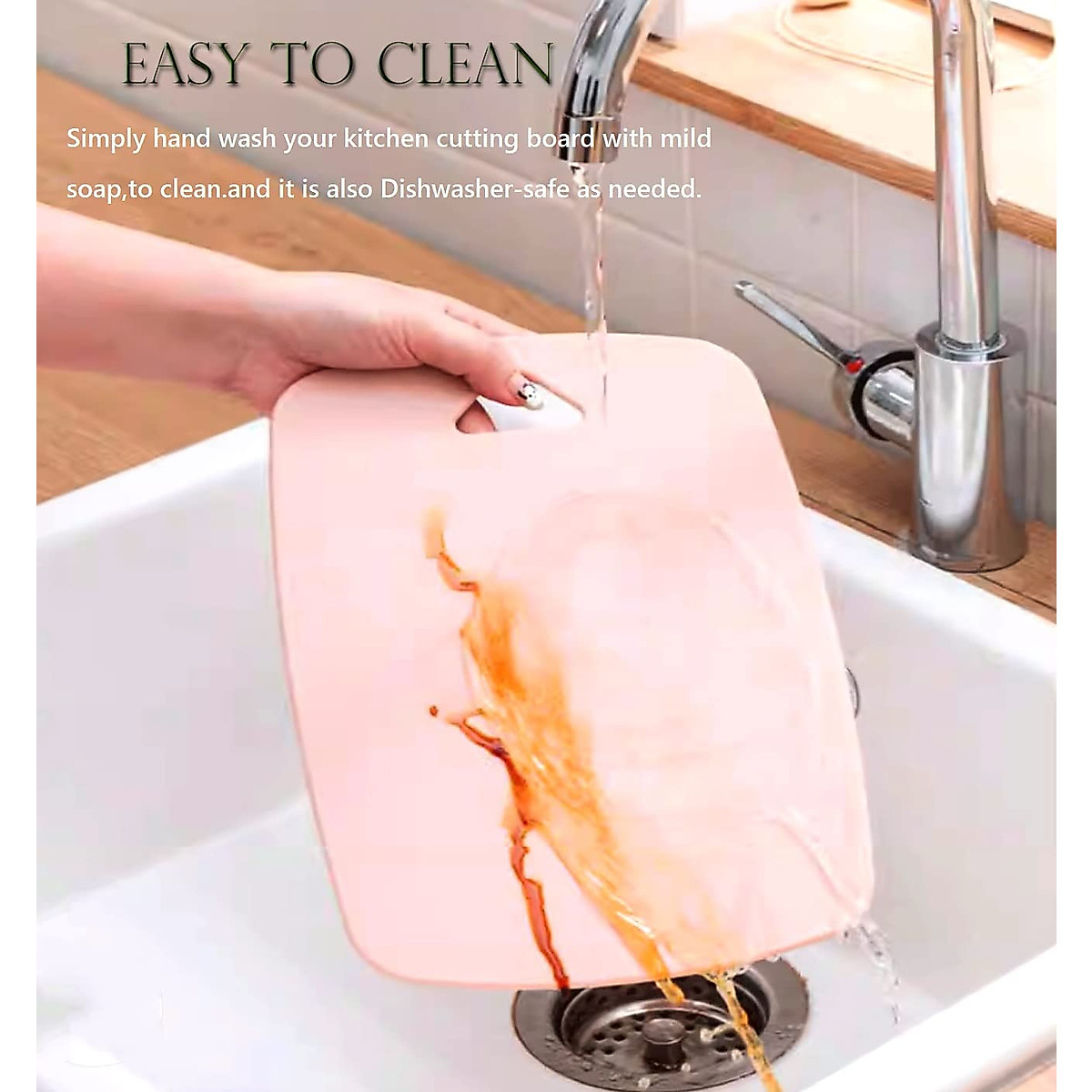 Plastic Cutting Board Set of 3, Cutting Boards for Kitchen,Thick Chopping Boards for Meat, Veggies, Fruits, with Easy Grip Handle, Dishwasher Saf,Suitable for outdoor camping, RV. (Pink)