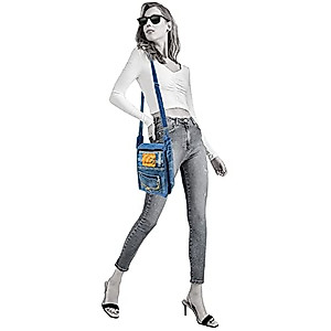 BDJ Upcycling Blue Denim Jeans Oblong Small Cross Body Shoulder Handbag Purse (Small Crossbody 5)