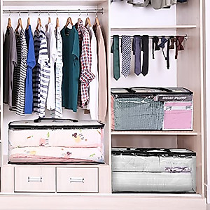 Vieshful 3 Pack 55L Clear Clothes Storage Bags and 3 Pack 110L Storage Bins, Clothing Container Large Capacity Moving Bags with Reinforced Handles