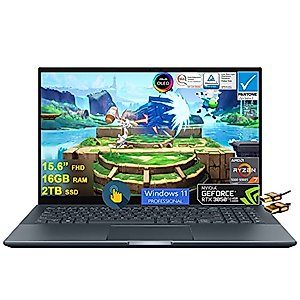 ASUS Zenbook Pro 15 OLED Gaming Laptop 15.6” FHD OLED Touchscreen (550nits, 100% DCI-P3) AMD 8-core Ryzen 7 5800H (Beat i7-11370H) 16GB RAM 2TB SSD GeForce RTX3050Ti Backlit Win11Pro + HDMI Cable
