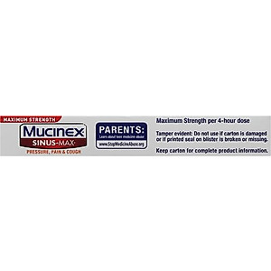 Mucinex Maximum Strength Sinus-Max Pressure, Pain & Cough Caplets, 20 ct, Relieves Minor Aches and Pains, Headache, Chest Congestion, Nasal Congestion, Sinus Pressure, and Controls Cough