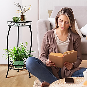 Cometofit Plant Stand Indoor Outdoor 2 Tier 27" Tall Metal Potted Holder Rack Flower Pot Stand Heavy Duty Plant Shelf Rustproof Iron Multiple Plant Round Supports Rack for Planter Corner Garden