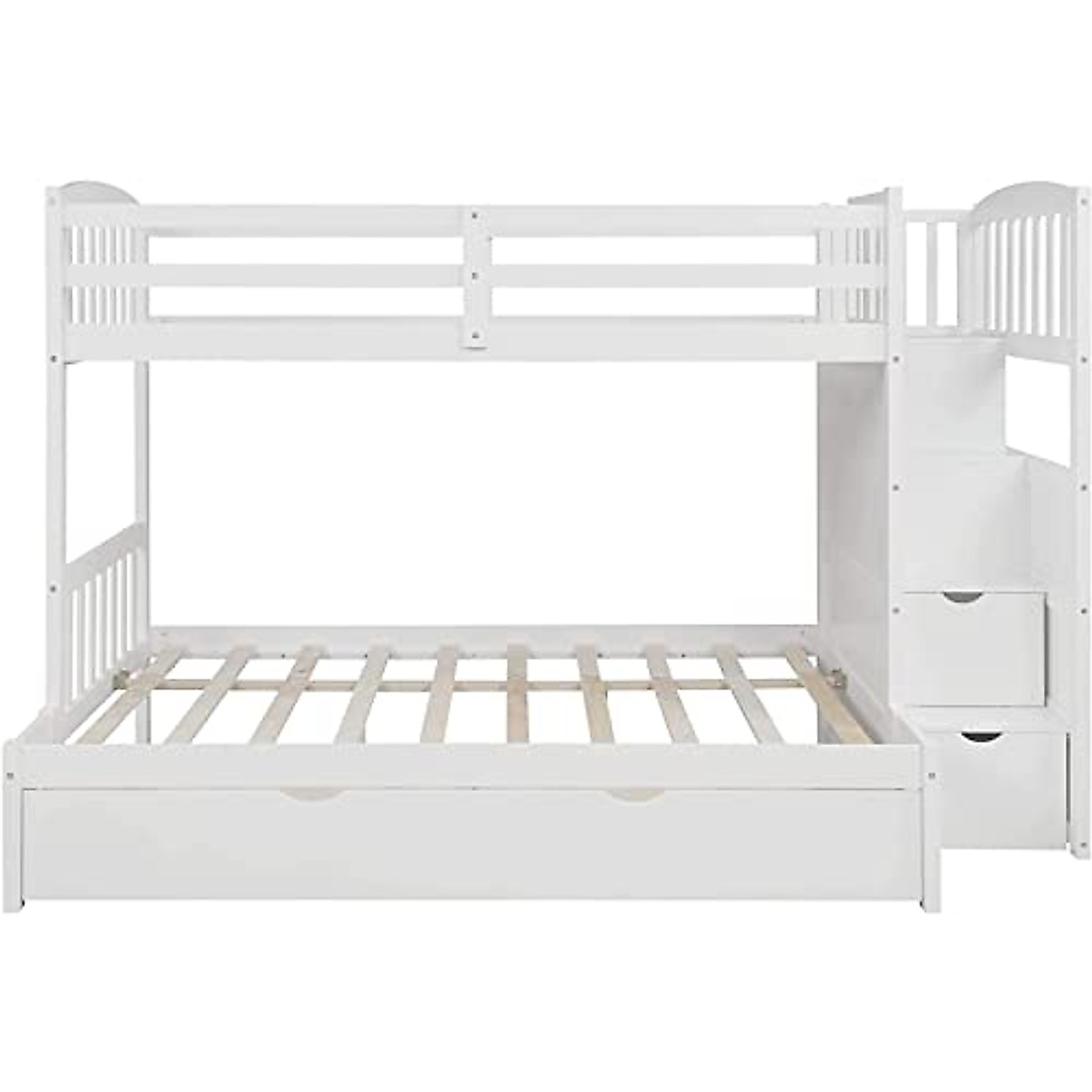 ATH-S Twin Over Full/Twin Stairway Bunk Bed with Storage Shelves and Drawers Wood Convertible Bottom Bed Bedroom Furniture for Adults, No Spring Box Needed,White (Color : White)