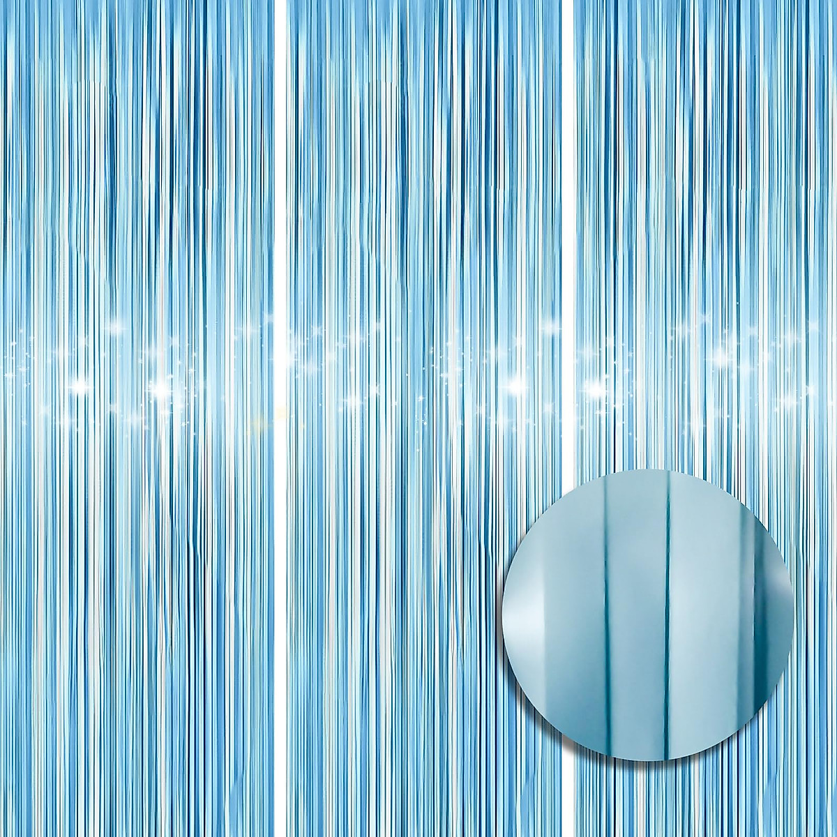 3 Pack Foil Curtains Metallic Foil Fringe Curtain-JVIGUE，Birthday Party Photo Backdrop Wedding Event Decor (Pale Blue Decorative Streamers)