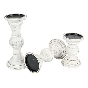 Candle Stands Wooden for Pillar Candles,Rounded Turned Colums, Sustainable Woods, Country Style, Ideal for Reiki, Aromatherapy, Votive Candle Gardens Home décor - 10,8,6 Inch Set of 3 - Antique White