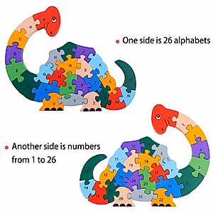 LovesTown 2 PCS Wooden Animal Puzzles, Alphabet Building Blocks for Kids, Preschool Letters and Numbers Puzzles, ABC Animal Puzzle for Toddlers