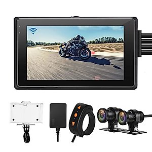 VSYSTO Fish Eye Camera WiFi Motorcycle Dash Cam, 150° Wide Angle SONYIMX307 Lens, 3" IPS Screen WDR HD 1080P Front & Rear Sports Action Camera DVR with GPS, Waterproof Case, G-Sensor Loop Recording