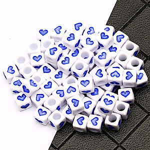 NHBT YU 6mm Mixed Blue Heart Acrylic Beads Alphabet Square Cube Spacer Loose Beads for Jewelry Making DIY Handmade Bracelet Necklace T719 (Item Diameter : 500Pcs)
