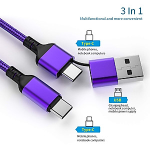 xiongweida (4ft+6ft 2pack) 2in1 USB to USB c to USB c Cable (Purple)