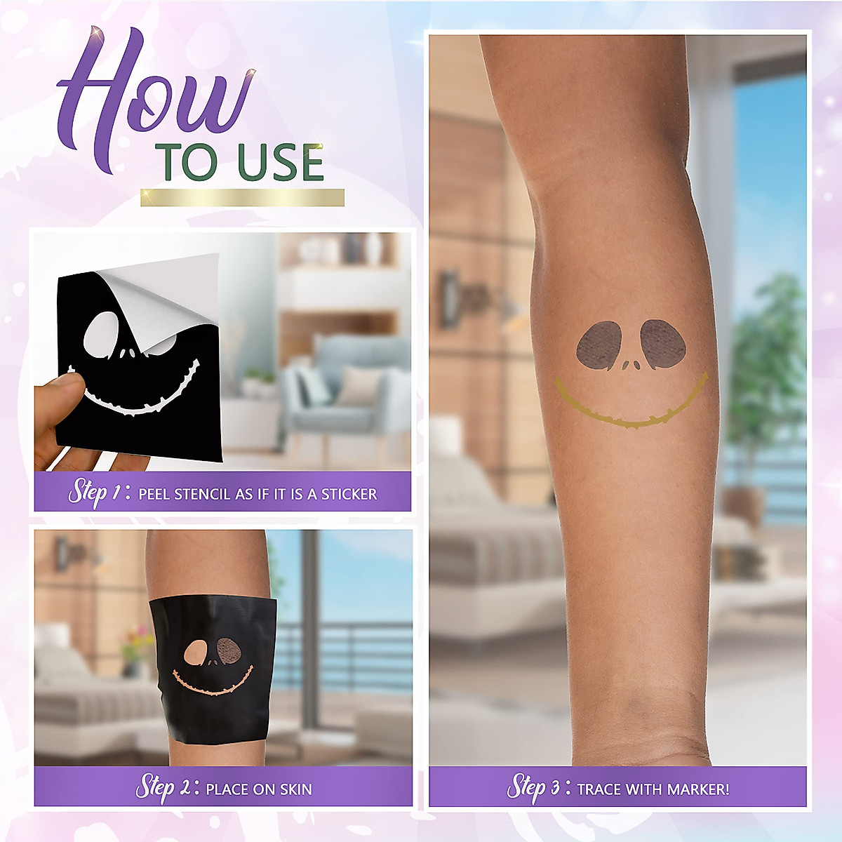 Looney Zoo Temporary Tattoo Markers for Skin, 4 Body Markers + 10 Small Tattoo Stencils for Kids and Adults, Dual-End Tattoo Pens Make Bold and Fine Lines with Cosmetic-Grade Temporary Tattoo Ink