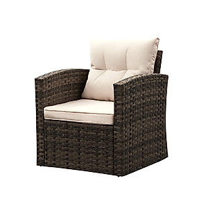 RICHSEAT Dark Brown Gradient PE Rattan Wicker Sectional Sofa 6 Piece 7 Seats Outdoor Patio Furniture Conversation Sets Loveseat Chair Seating Group with Cushions and Table