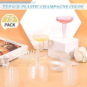 AOBOPLE 75 Pack Plastic Champagne Coupe, 4 Oz Plastic Party Champagne Cups, Stackable Stemmed Glasses Plastic Coupe for Party, Wedding, Celebration