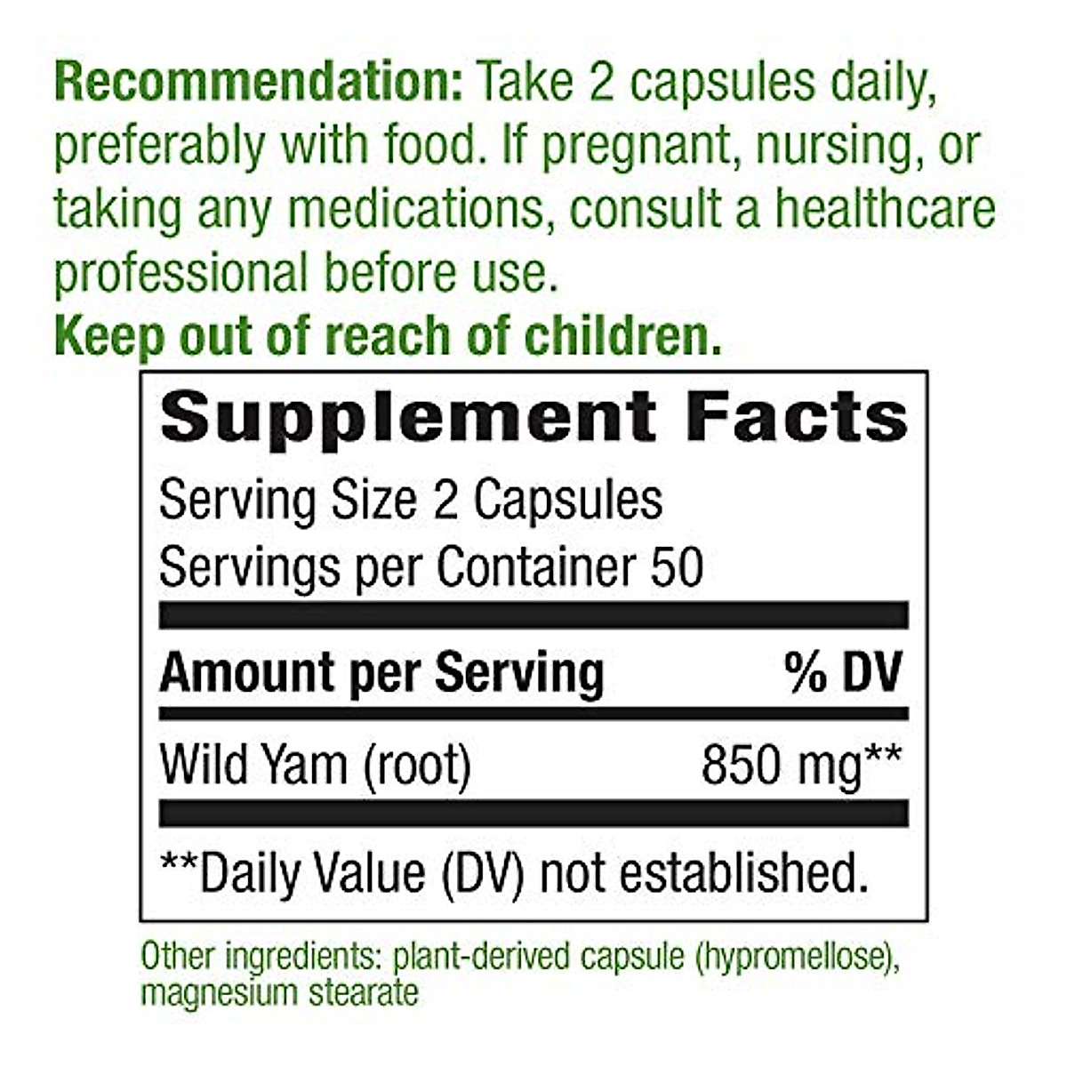 Nature's Way Wild Yam Root, Traditional Women's Health and Gastrointestinal Support*, 850 mg per serving, 100 Vegan Capsules