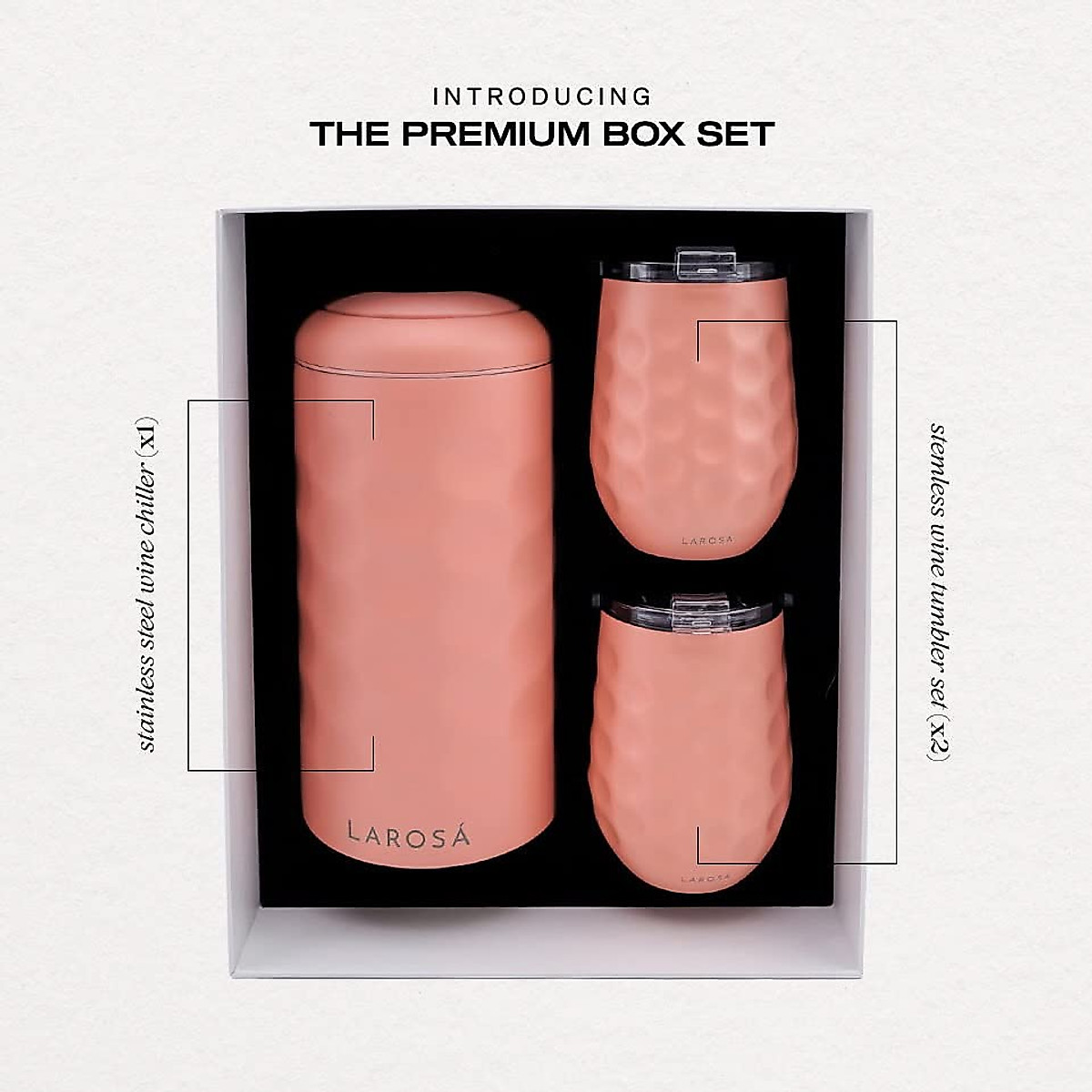 LAROSÁ Gift Set - Wine Chiller with 2 Stemless Wine Tumblers - Unique Gift Ideas for Wine & Champagne Enthusiasts - Wine Bottle Chiller Gift Set - Powder Coated & Double Walled Stainless Steel