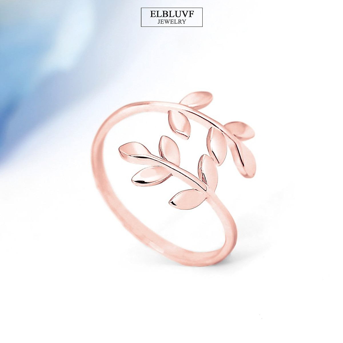 ELBLUVF Stainless Steel 18k Rose Gold Plated Leaves Leaf Laurel Adjustable Branch Ring Jewelry for Women