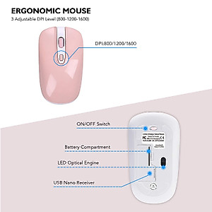 Pink Wireless Keyboard and Mouse Combo, cimetech Compact Full Size Pink Wireless Keyboard and Mouse Set 2.4G Ultra-Thin Sleek Design for Windows, Computer, Desktop, PC, Notebook, Laptop-(Pink)