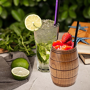 MOTZU 6 Pieces Wooden Barrel Shaped Beer Mug, Classical Natural Solid Wood Drinking Cup, Handmade Tea Cups, For Coffee, Hot Drinks, Milk, Wine, 210ml