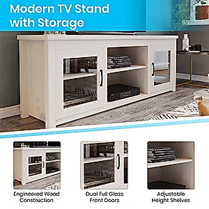 Flash Furniture Sheffield Engineered Wood TV Stand for 80" TVs, Media Console/TV Cabinet with 3 Adjustable Shelves and Glass Doors, White Wash Finish