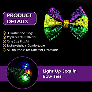 The Electric Mammoth LED Sequin Bow Ties - Light Up Flashing Mens Tie Party Fashion Accessory - 3 Light Modes (Purple Green Gold)