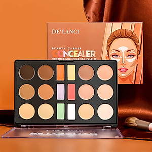 Cream Contour Concealer Palette,DE'LANCI 18 Color Contour Highlighting Makeup Palettes Kit,Contouring Pallet for Dark Circles,Redness,Natural Concealing Foundation Full Coverage,Cruelty Free