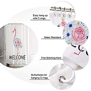 Shower Curtain, Summer Theme Pink Flamingo with Rose Washable Shower Curtain with Hooks Bath Decor Fabric Shower Curtains for Bathroom, Hotel, Stalls, Bathtubs, 72x78 in