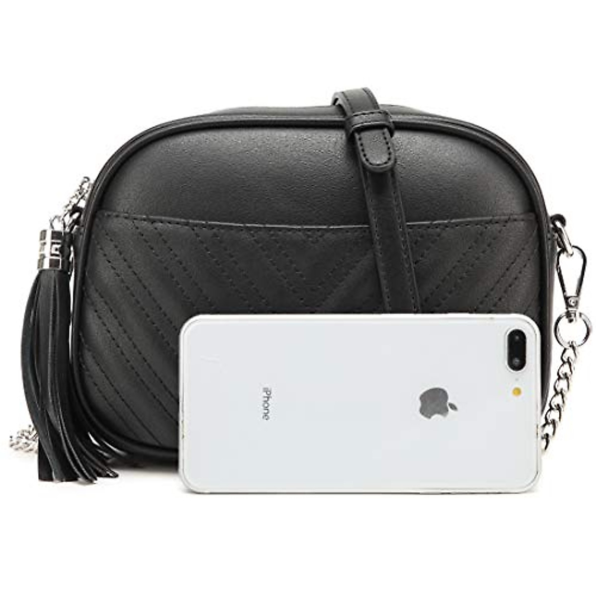 lola mae Quilted Crossbody Bag, Trendy Design Shoulder Purse (Black)