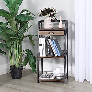 keomaisyto 3-Tier Bathroom Ladder Shelf, Bathroom Floor Storage Shelf with Drawer, Freestanding Tower Shelf, Open Shelving Unit for Bathroom Living Room Balcony