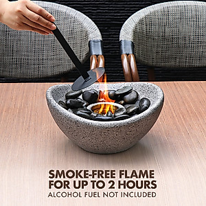 Nordhaus 11'' Table Top Fire Pit Bowl with Extendable Skewers - Personal Fire Bowl Fireplace for Roasting Smores - Large Concrete Personal Tabletop Fire Pit for Patio, Balcony, Indoor and Outdoor Use