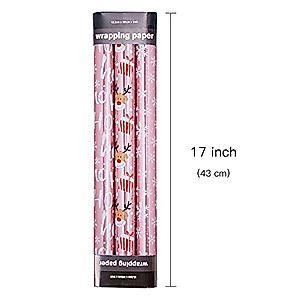 LeZakaa Christmas Wrapping Paper Mini Roll, Pink Metallic Foil Shine Paper - Snowflakes/Santa Claus/HO Print for Gift Wrap, Arts Crafts - 17 x 120 inches - 3 Rolls (42.5 sq.ft.ttl.)