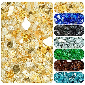 HOMEGLOW Fire Glass. Gold 1/2 inch. Reflective Tempered Glass Rocks for Gas or Propane Fire Pit or Fireplace. 10 Pounds.