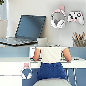 HomeMount Headphone Stand Headset Holder - Adhesive Gaming Headphone Hanger Hook Desk Mount for Most Headphone & Controller (Pink)