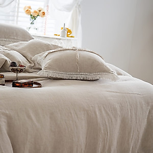 Simple&Opulence 100% Linen Boho Duvet Cover,3pcs Bohemian Textured Collection Bedding Set for All Seasons,French Country Comforter Cover Set with Pillow Shams (Queen, Tassel-White)