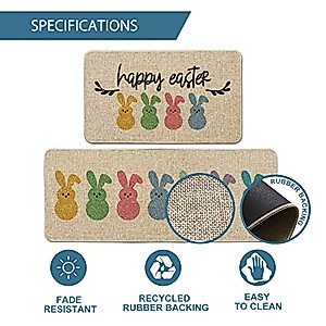 Artoid Mode Happy Easter Rabbits Decorative Kitchen Mats Set of 2, Home Seasonal Spring Easter Holiday Holiday Party Low-Profile Floor Mat - 17x29 and 17x47 Inch