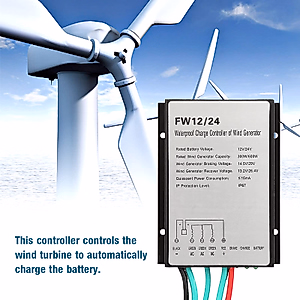 Wind Turbine Controller, 12/24V IP67 Waterproof Generator Controller Wind Turbine Automatic Controller for 300W/600W Wind Turbine System