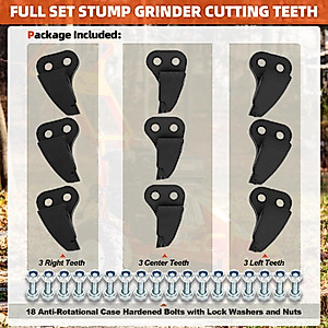 Set of 9 Stump Grinder Teeth Fits DK2 and Power King Stump Grinder Model OPG777 PK0803, Teeth for Stump Grinder Includes Bolts and Nuts