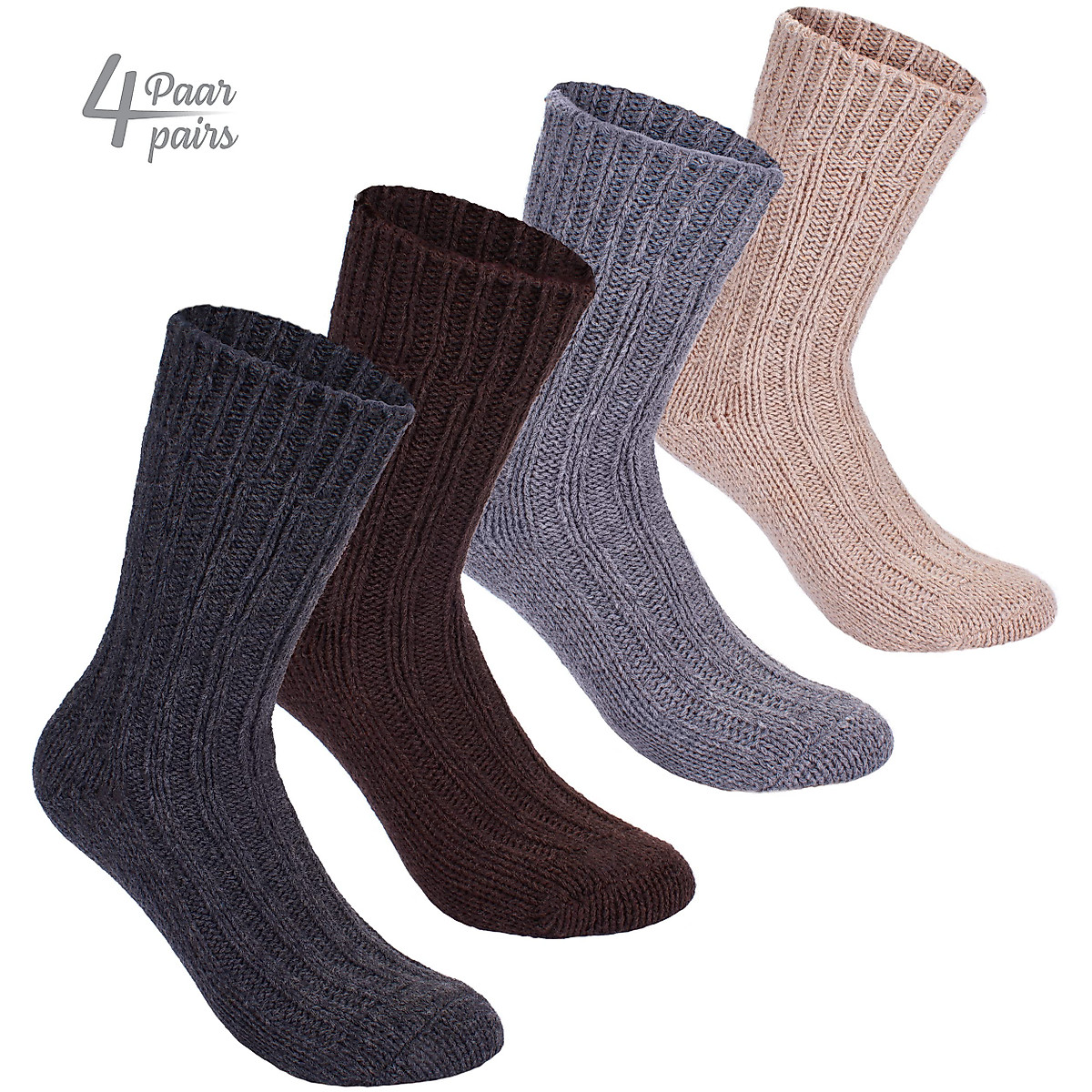 BRUBAKER 4 Pairs of Alpaca Kids Socks 100% Alpaca Wool - Children Baby Winter Socks - Wool Socks for Boys and Girls