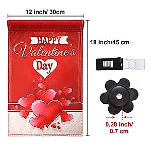 Happy Valentines Day Garden Flag Double Sided Decorations Heart Garden Flag with 1 Rubber Stopper and 1 Clear Anti-wind Clip for Garden Valentines Day Party Supplies, 12 x 18 Inch