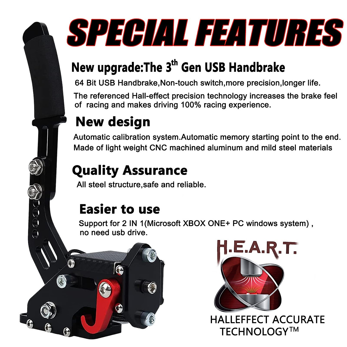 Obokidly Upgrade 2-IN-1 USB Handbrake Support G920 Compatible With XBOX ONE X/S + PC For Simracing Game Sim Rig With Stainless Steel Fixed Plate (Black-3)