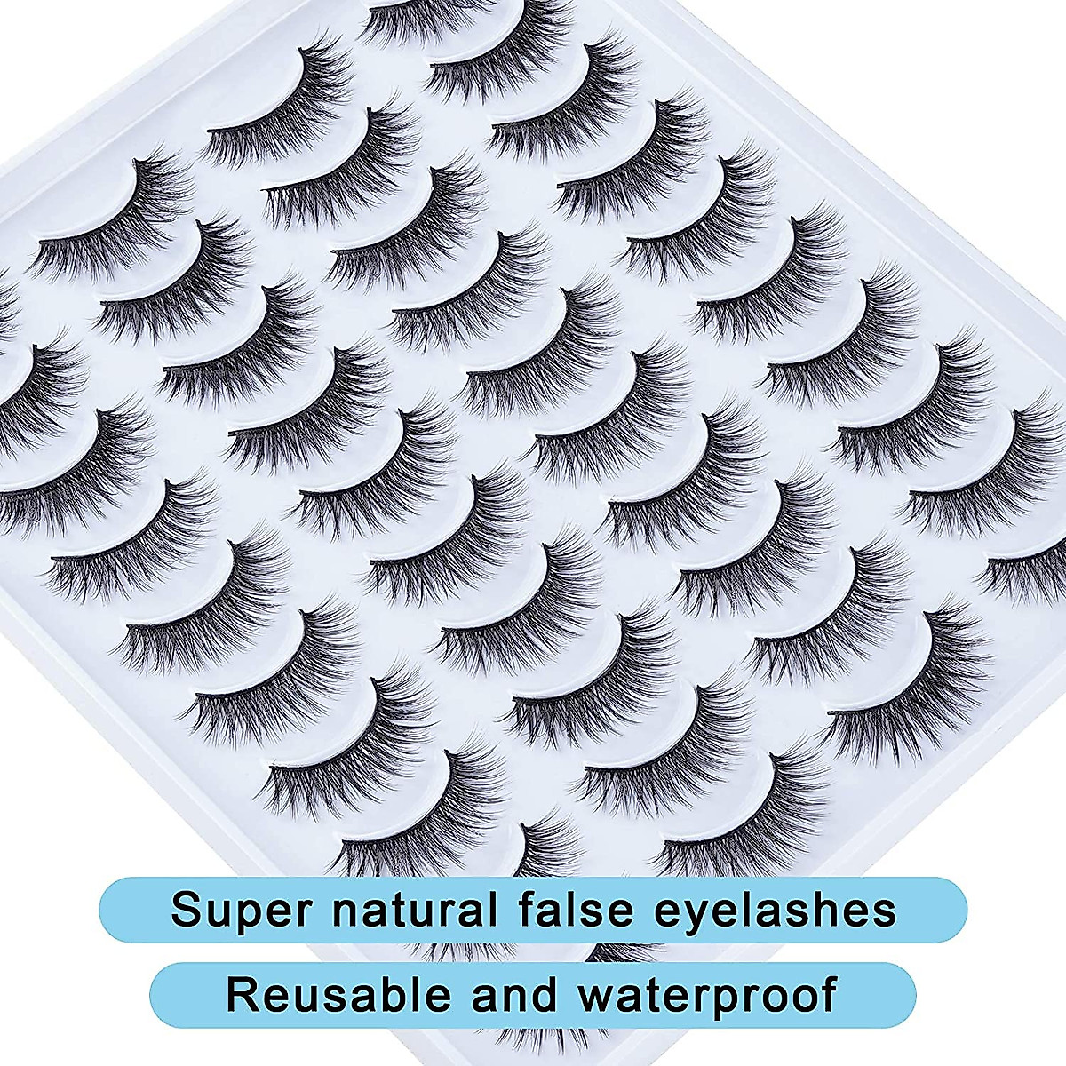 20 Pairs False Eyelashes Natural Faux Mink | Natural Look|100% Handmade|Reusable| Fluffy Volume Long Thick Lashes |12mm